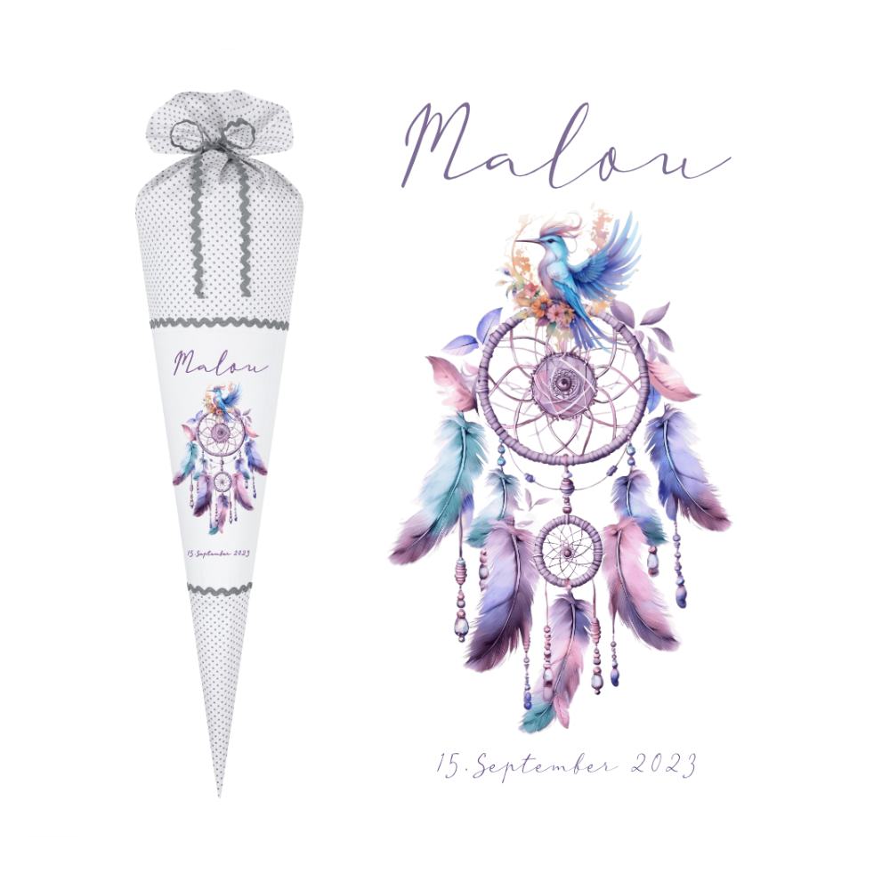 Traumfänger Schultüte m. Namen für Mädchen Einschulung – Manufaktur Liebevoll